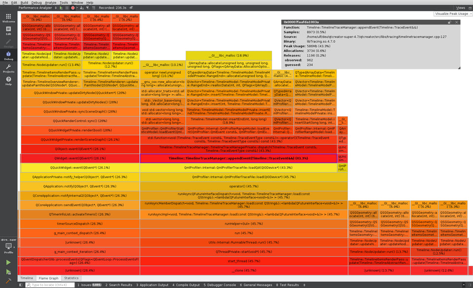 Profiling memory usage on Linux with Qt Creator 4.7