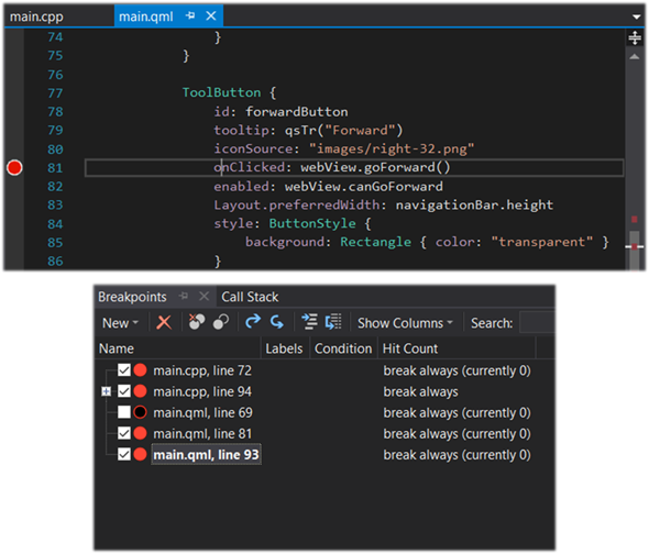 QML Debugging in Visual Studio