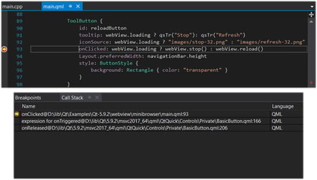 QML Debugging in Visual Studio
