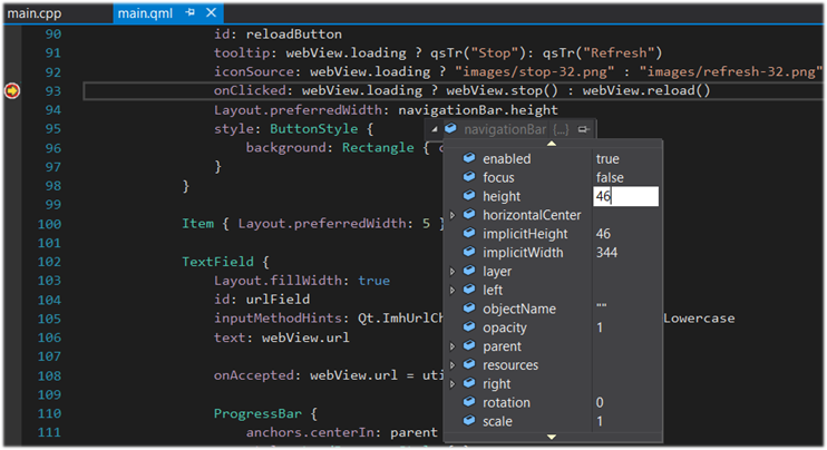 QML Debugging in Visual Studio