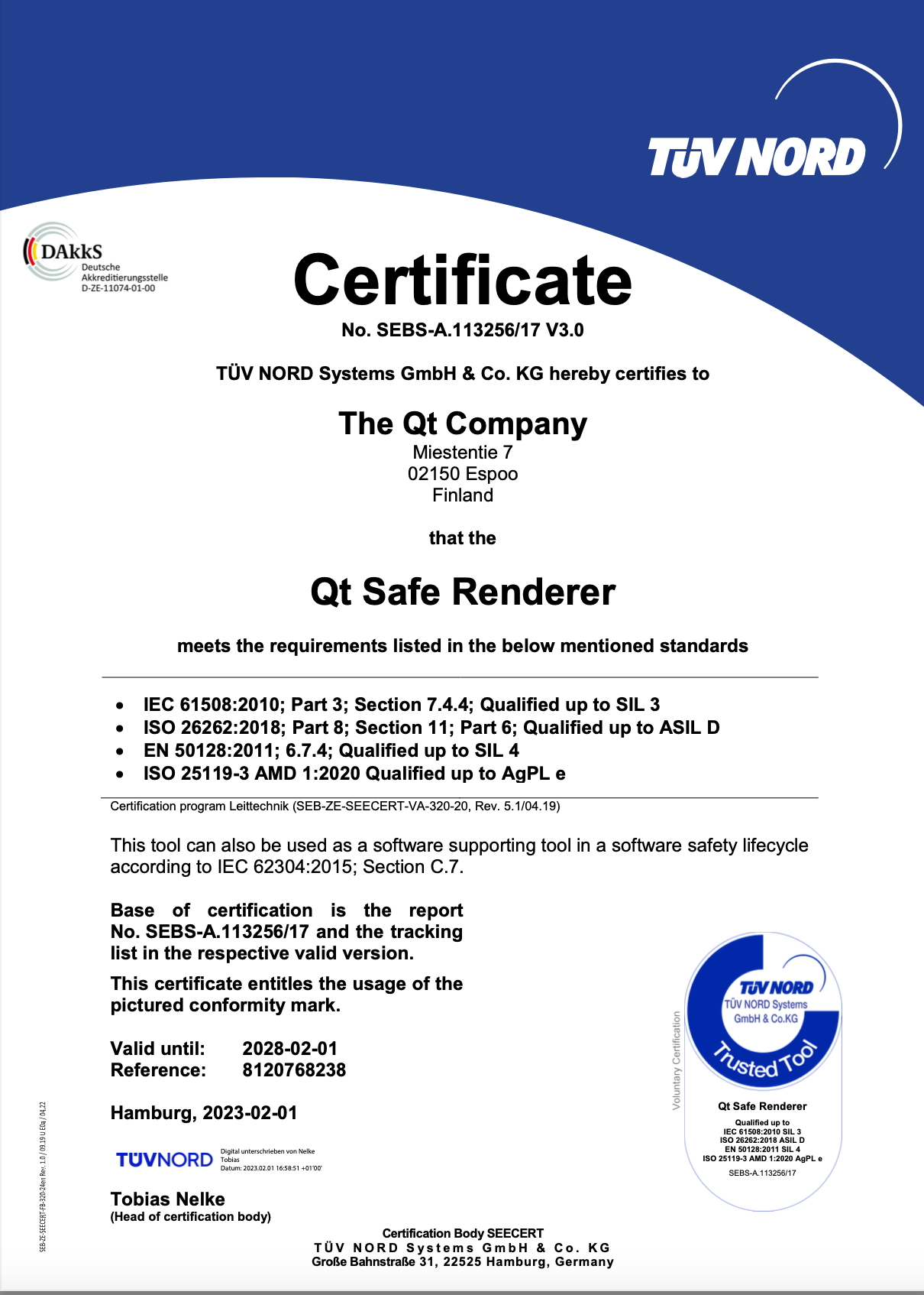 Qt Safe Renderer 2.1 Certified