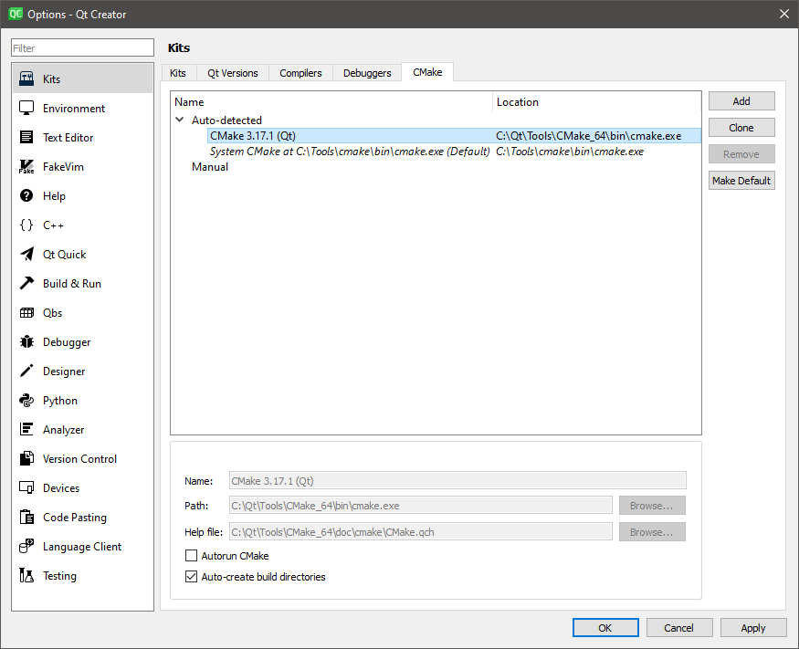 Cmake Project Configuration In Qt Creator 4 13