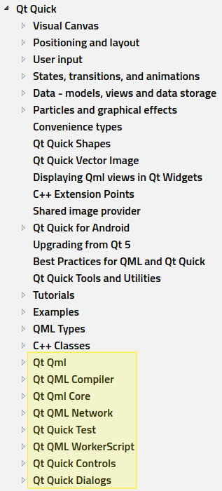 Navigation in Qt 6.9 documentation